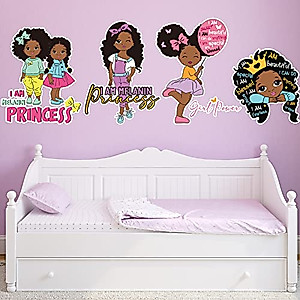 4 Pieces Black Girl Inspirational Quote Wall Decal Motivational Saying African American Sticker Positive Black Girl Stickers Little Girl Decals for Bedroom Girl Power Wall Decal for Nursery Decor