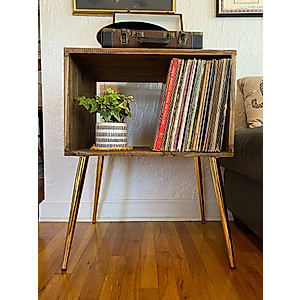 Table for Record Player Stand Cabinet MCM Mid Century Modern Metal Golden Legs Active Restock requests: 0