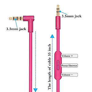 Alitutumao Solo Cable Replacement Cord with Inline Remote Control Microphone Compatible with Beats by Dr Dre Solo Studio Pro Detox Mixr Executive Pill Wireless Headphones (Pink)