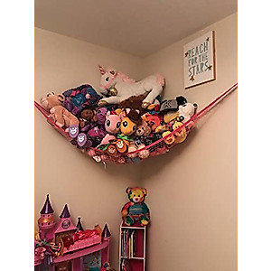 Huijukon Corner Toy Storage Net Hammock Organizersr Collection for Stuffed Animals Squishmallows Teddy Cuddly Plush Soft Toys | Size: 72" x 48" x 48" (Pink)