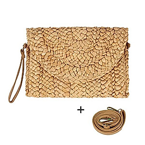Emprier Women's Summer Straw Clutch Purse Beach Clutch Purse Bags Woven Straw Shoulder Bags Casual Envelope Wristlets Purse