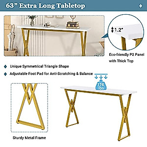 Fashion 4-Piece Counter Height Dining Table Set,Extra Long Console Bar Dining Table Set with 3 Padded Stools,Gold Metal Frame Kitchen Set for Small Places,Dining Area,Kitchen,Breakfast Nook,Home Bar.