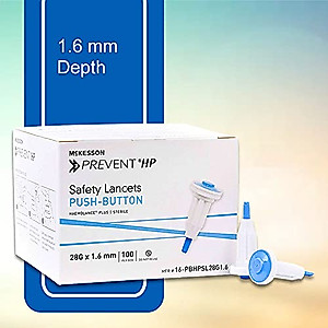 McKesson Prevent HP Safety Lancets, Sterile, Push-Button, 28 Gauge, 1.6 mm, 100 Count, 1 Pack