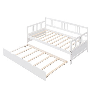BIADNBZ Twin Size Day Bed with Trundle, Wooden Daybed Frame, for Bedroom Guest Room Office, White