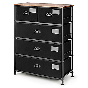 n/a 5-Drawer Storage Dresser Stable Heavy Duty Steel Frame Breathable Removable Fabric Bins Concise Living Room Storage Cabinets