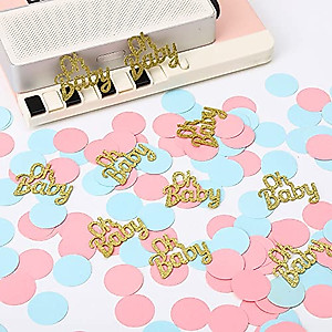 220 Pcs Gender Reveal Confetti Glitter Oh Baby Shower Confetti Pink Blue Round Table Confetti for Baby Shower Gender Reveal Party Decorations