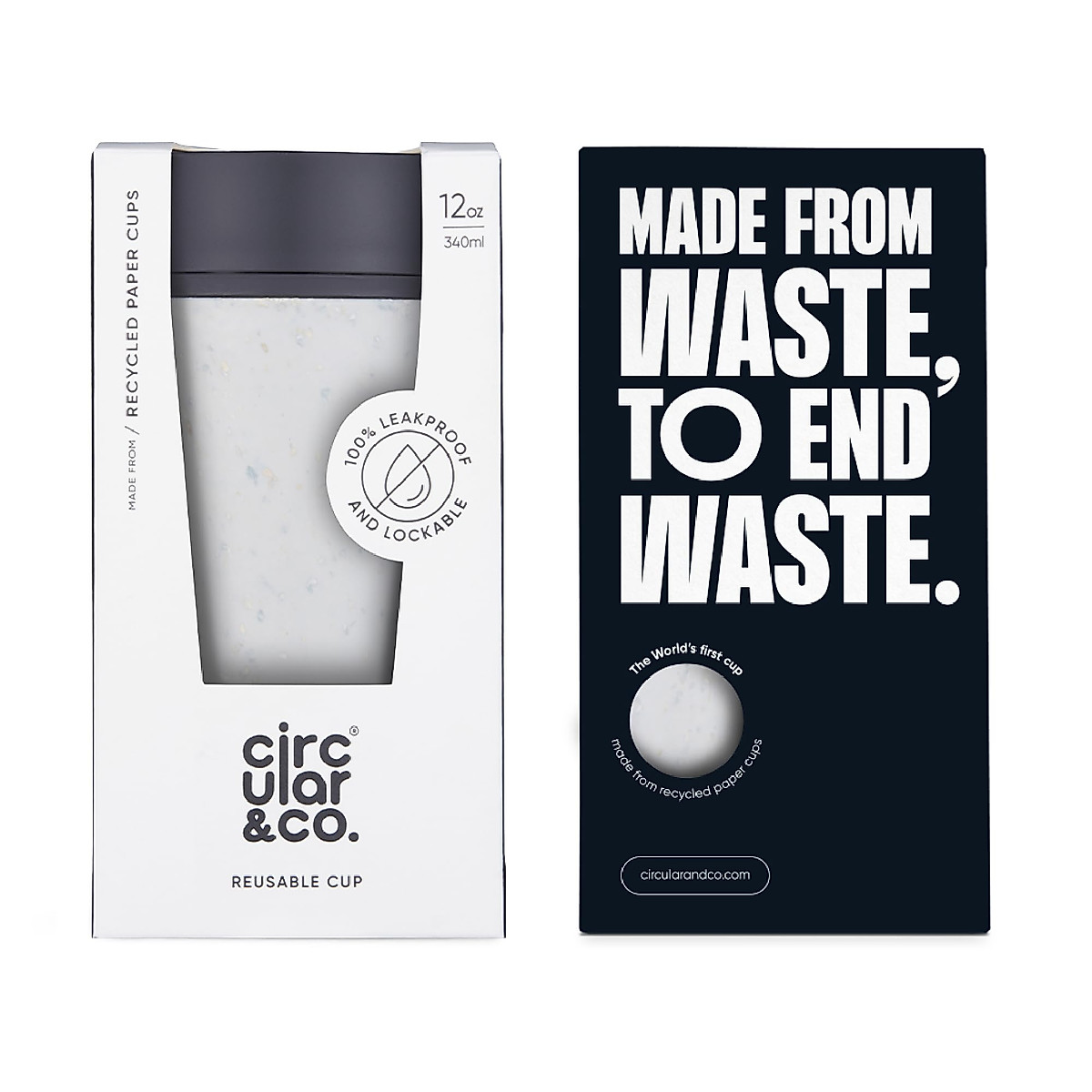 Circular & Co Reusable Coffee Cup - 12oz - 100% Leakproof Travel Mug - Made from Recycled Coffee Cups - Sustainble Coffee Tumbler - 360 Drinking - BPA Free - Dishwasher Safe