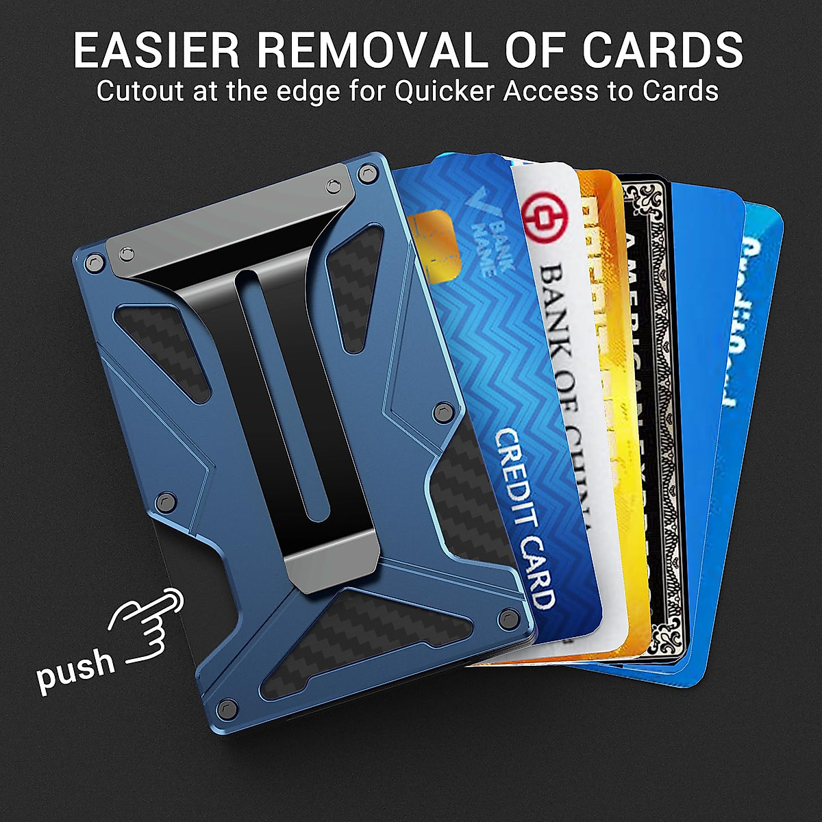 KLVEOL Mag Safe Wallet Money Clip, The First Patent Card Holders 2 in 1 Air Tag Holder and Money Clip, Magnetic Adhesive Wallet for iPhone Series of 15/14/13/12 Pro/ProMax and Magsafe Devise, Blue