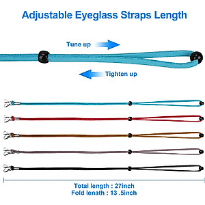HMLFTIE 5pcs Eyeglass Strap Women Men Adjustable Anti Slip Leather Eyewear Retainers Sunglasses and Reading Eyeglass Lanyard (Black Red Brown Grey Blue)