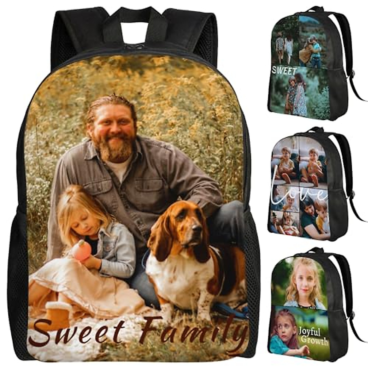 Boneker Custom Backpack Personalized Backpack with 1-9 Photo Customize Your Image Text Name Logo Waterproof Laptop Bag (1 Photo)