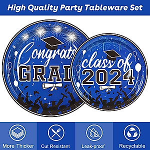 LELEMON Graduation Party Supplies Serves 25 Graduation Party Blue Class of 2024 Tableware Disposable Dinner Plates Dessert Plates Napkins Knife Fork Spoon for Congrats Grad Party Decorations