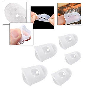 Guitar Fingertip Protectors - 40 Pcs Silicone Guitar Finger Guards Protection Covers Caps for Guitar Ukulele Bass, Sewing and Embroidery (5 Sizes) (Transparent)