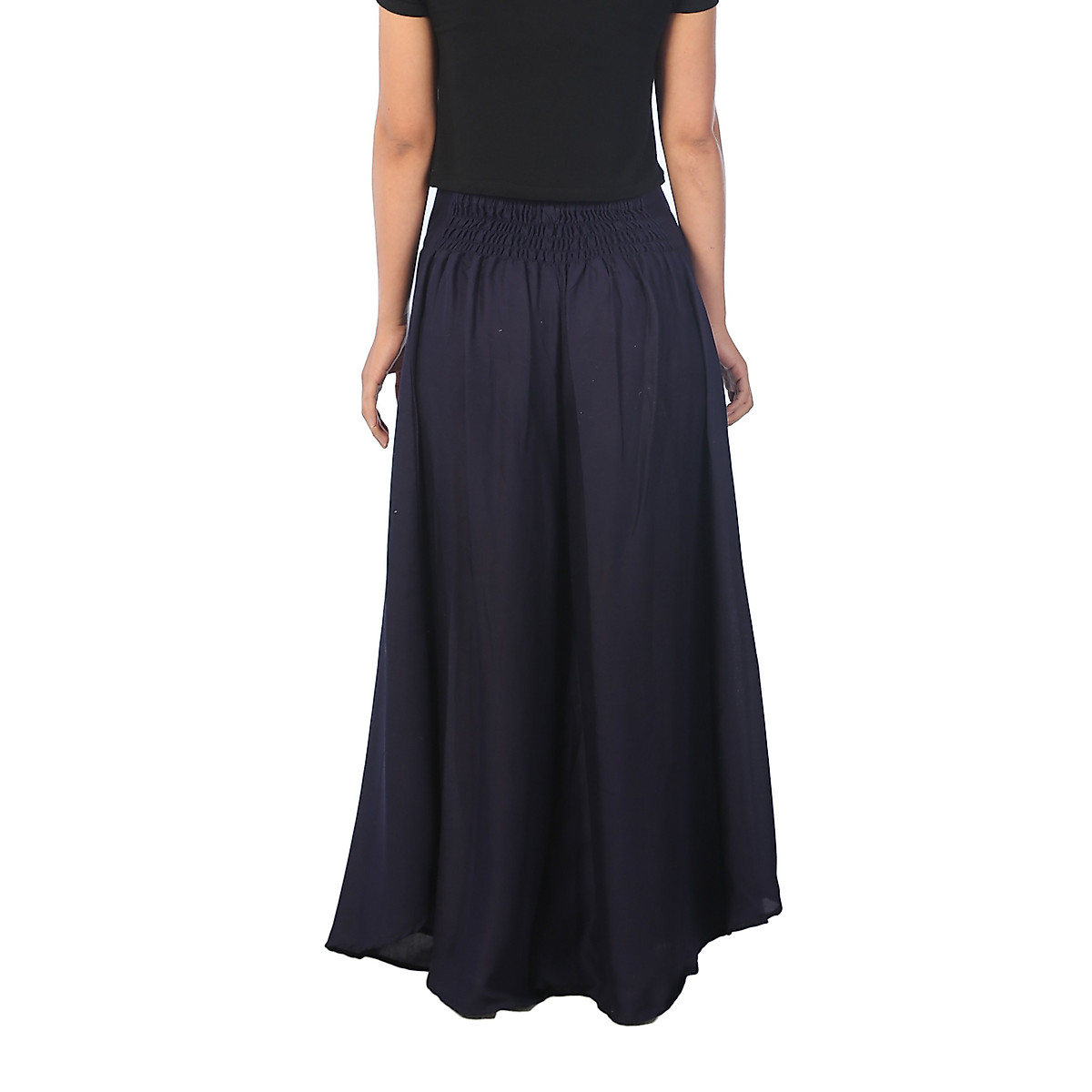 Lannaclothesdesign Palazzo Pants for Women Wide Leg Boho Harem Yoga Pants S M L XL Sizes (S, Solid Dark Blue)