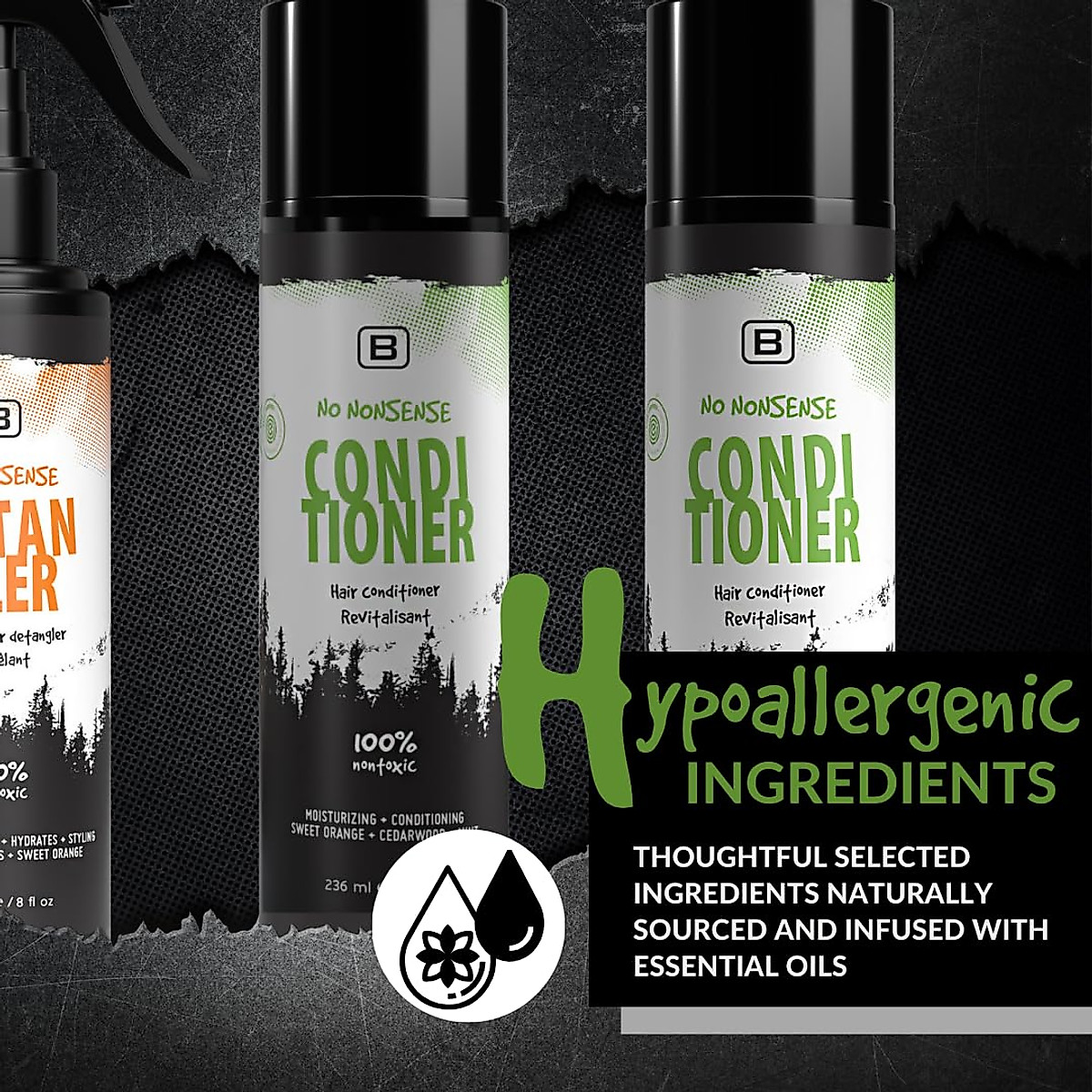 NO NONSENSE Conditioner 2-Pack (2x 8 Fl Oz) - EWG VERIFIED ™ - Organic - All Natural | Cruelty Free | Vegan. Free of harsh ingredients such as parabens and sulfates.