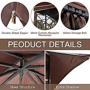 ECOTOUGE Outdoor Gazebo 10x10 for Patios, Double Waterproof Soft-top Canopy, Garden Tent with Netting for Party, Backyard, Chocolate