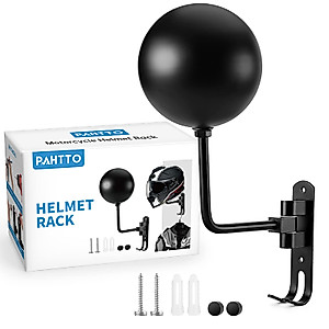 PAHTTO Motorcycle Helmet Holder, Helmet Rack Wall Mount 180 Degree Rotation Helmet Hanger with Double Hook for Coats, Caps, Hats, Motorcycle Accessories