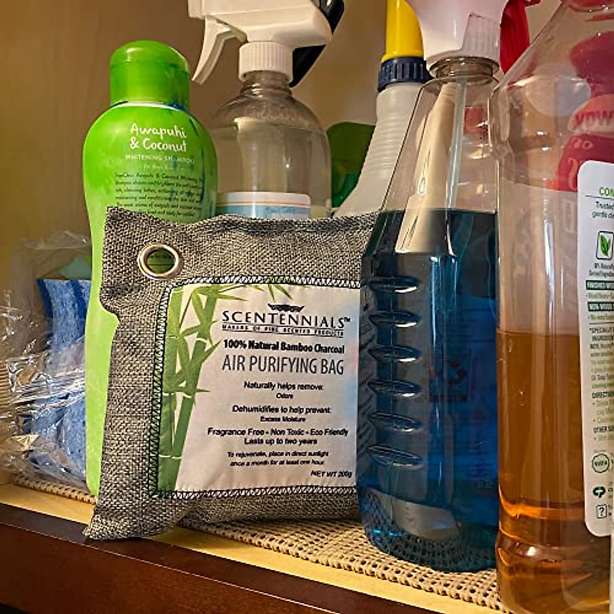 Scentennials Bamboo Charcoal Air Purifying Bag, Activated Charcoal Bags Odor Absorber, Moisture Absorber, Natural Car Air Freshener, Shoe Deodorizer, Odor Eliminators For Home, Pet, Closet (4X200g)