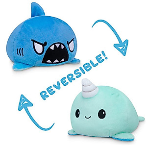 TeeTurtle - The Original Reversible Shark + Narwhal Plushie - Blue - Cute Sensory Fidget Stuffed Animals That Show Your Mood