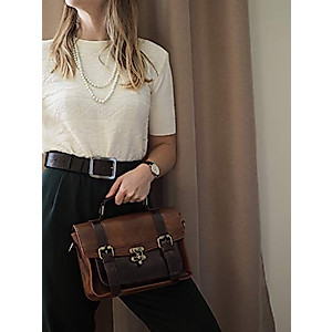ECOSUSI Women PU Leather Satchel Purse Vintage Small School Crossbody Messenger Bag Work Cross-body Bag, Coffee