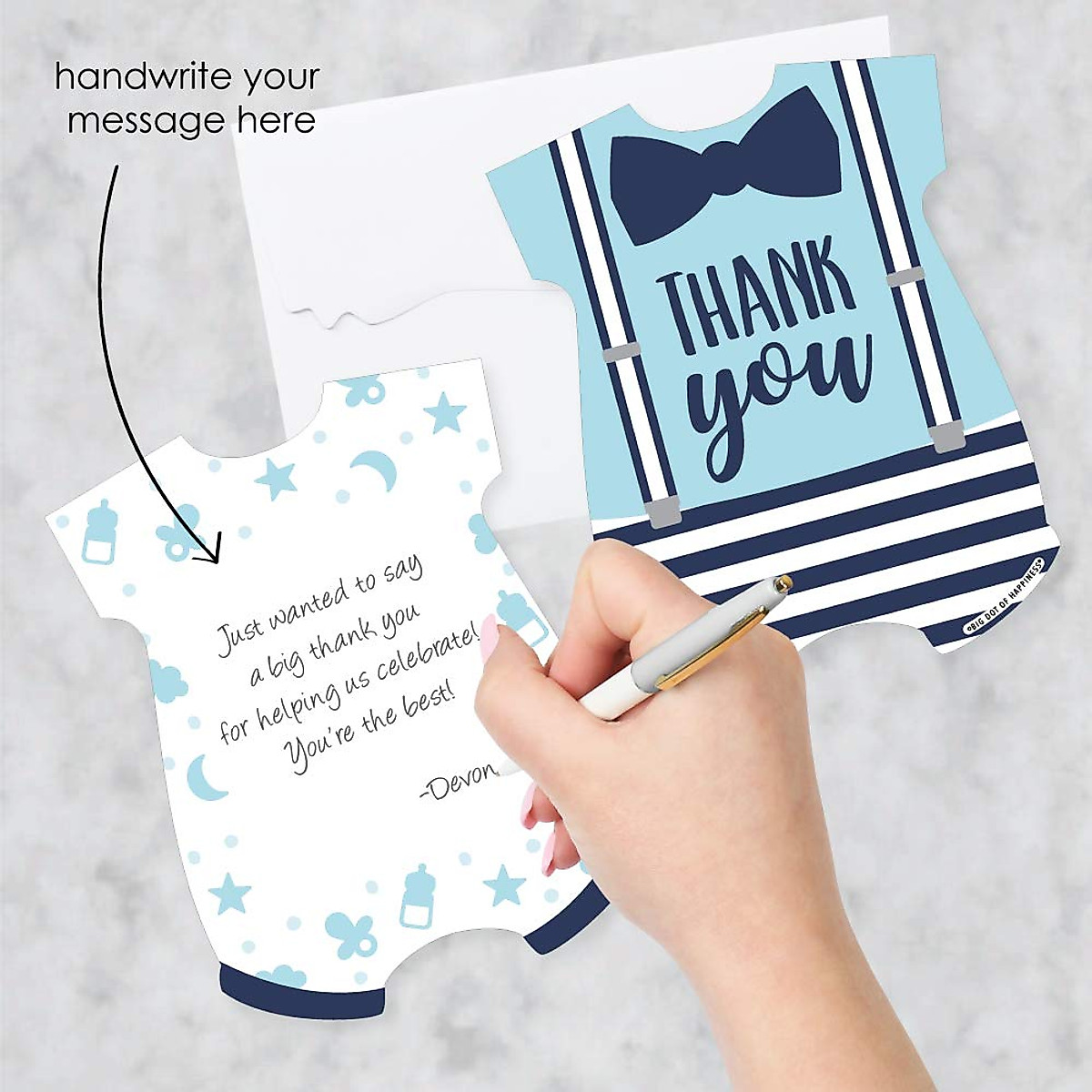Big Dot of Happiness It's a Boy - Shaped - Blue Baby Shower Thank You Note Cards with Envelopes - Set of 12