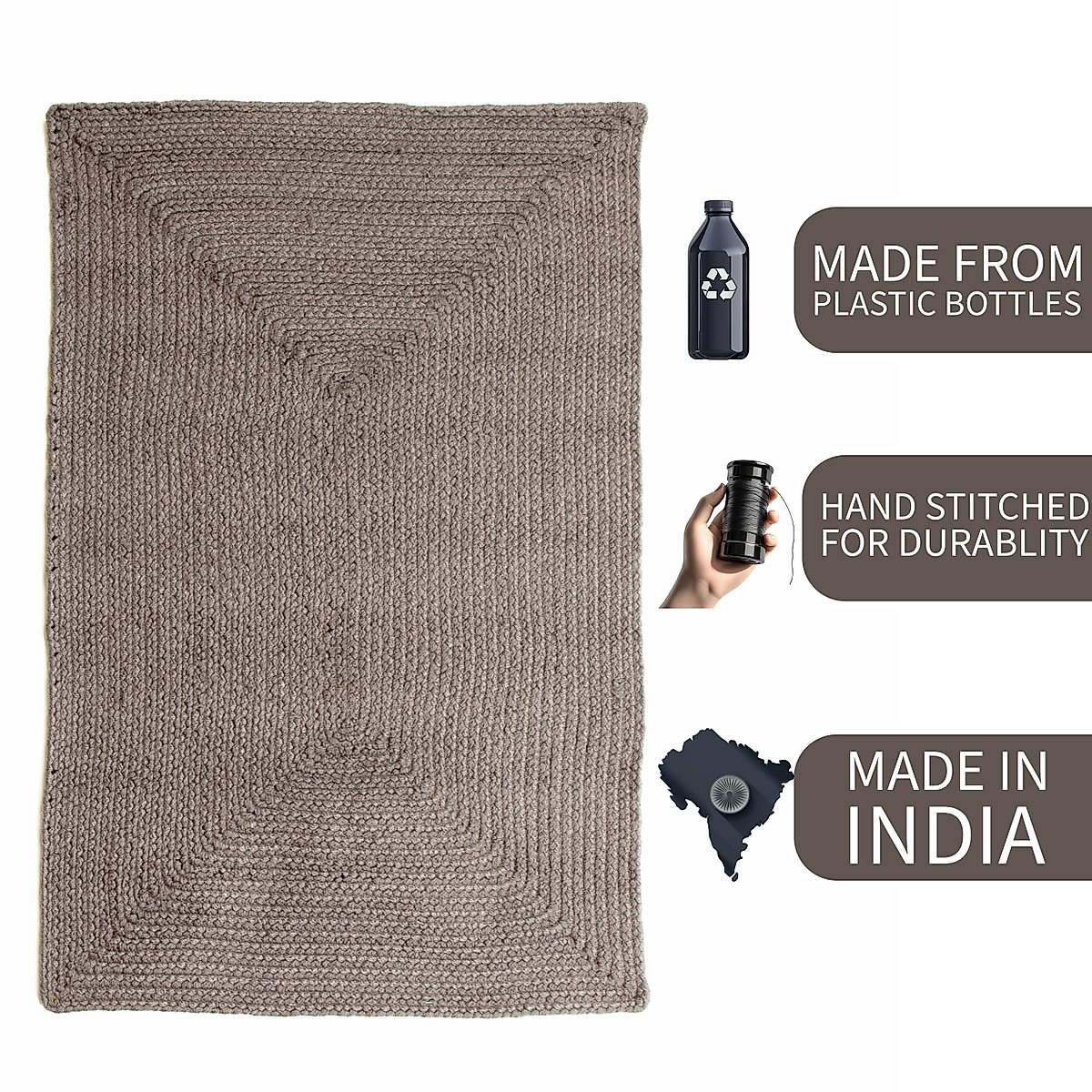 Super Area Rugs Lichfield Gray Braided Rug for Living Room - Washable Braided Rug - Woven Rug for Bedroom - Charcoal Gray 5' x 8' Rectangle