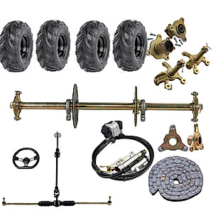 YC Yier 32" Rear Live Axle Complete Kit w/ 6" Wheels Tires, Front Steering Wheel Shaft Assembly DIY Parts for Go Kart ATV Quad Drift Trike Buggy Golf Cart