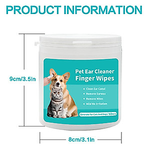 50 Pcs Ear Cleaner Finger Wipes, Dog Ear Finger Wipes, Ear Finger Wipes for Dogs Cats - Sooths & Deodorizes，Ear Relief Finger Wipes，Ear Cleansing Finger Wipes for Dogs，Sooths & Deodorizes (50 PCS)