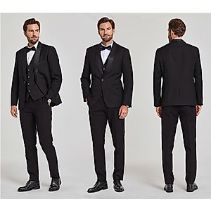 MY'S Mens 3-Piece Suit Shawl Lapel One Button Tuxedo Slim Fit Premium Dinner Jacket Vest Pants & Tie Set Black
