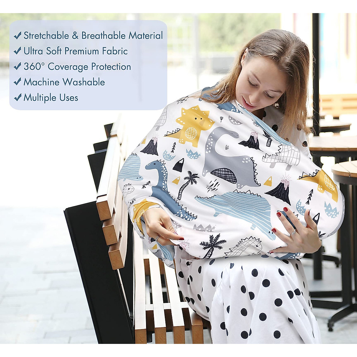 YIVEKO Stretchy Baby Car Seat Cover for Boys Girls, Nursing Covers for Breastfeeding, Shopping Cart/High Chair/Stroller Covers, Baby Car Seat Canopy, Breastfeeding Cover-Dinosaur