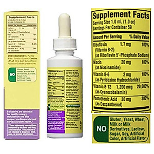 Vitamin B Complex Sublingual Liquid Drops for Adults with Vitamin B6, Vitamin B12, Niacin, Riboflavin, Pantothenic Acid - Energy Bundle w/ 'No Fluff' Guide©