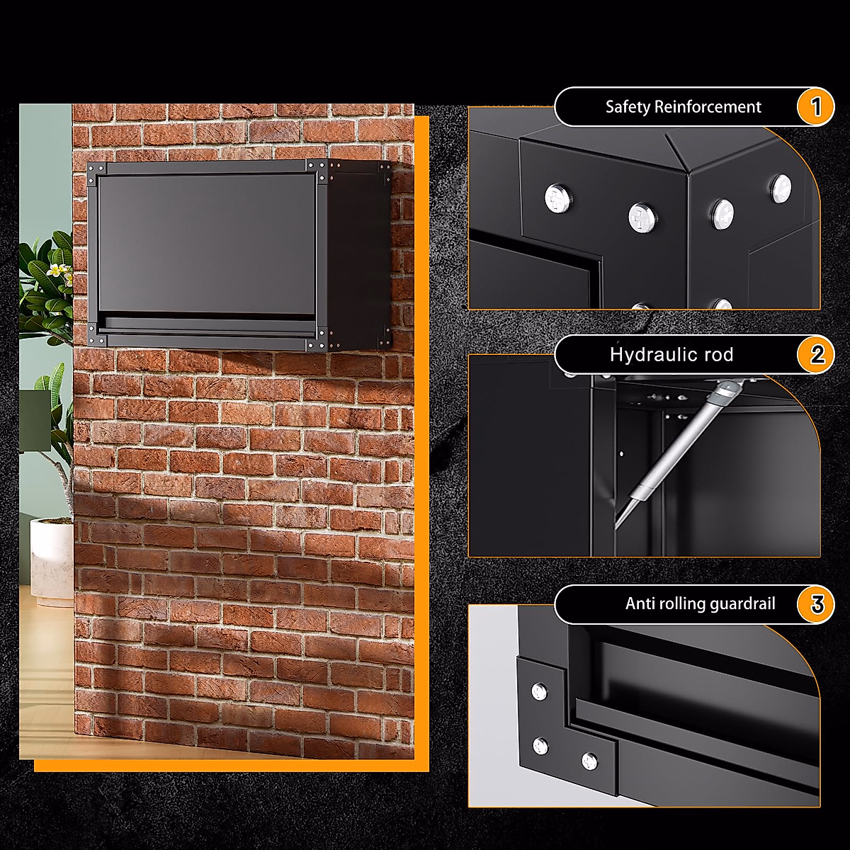 Greenvelly Metal Garage Storage Wall Mounted Cabinet with Flip Up Door, Black 20" H Hanging Steel Cabinets with Up-Flip Doors, Tool Wall Cabinets for Garage,Home Office, Kitchen (31” W x 13” D)