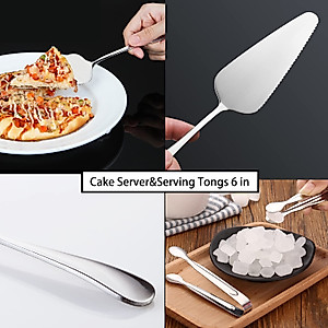 IAXSEE 6 PCS Stainless Steel Serving Utensils, Large Serving Spoons Slotted Spoons, Forks, Ice Suger Tongs, Cake Server, Soup Ladle, Metal Utensils Set Great for Buffet Catering Banquet Party, Silver