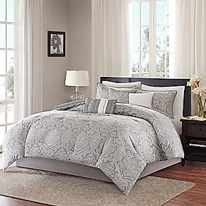 Madison Park Averly 7 Piece Comforter Set, Grey, King (104 in x 92