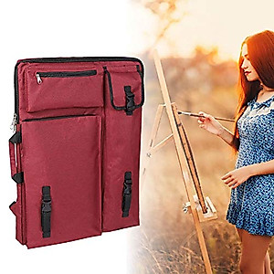 Artist Portfolio Carry Backpack, 4K Art Portfolio Case Artist Backpack Canvas Bag 66 x 49 x 6CM Large Carry Shoulder Bag Multifunctional Draw Board Bags(Red)