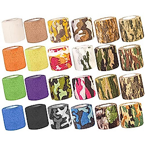 24Pack Self Adhesive Tape, Wrap Flex Bandages Leg Wrap Adherent Non-Woven for Dog Cat Horse Pet Animals Ankle Sprains & Swelling, 2 Inch 5 Yards (Camouflage Patterns)