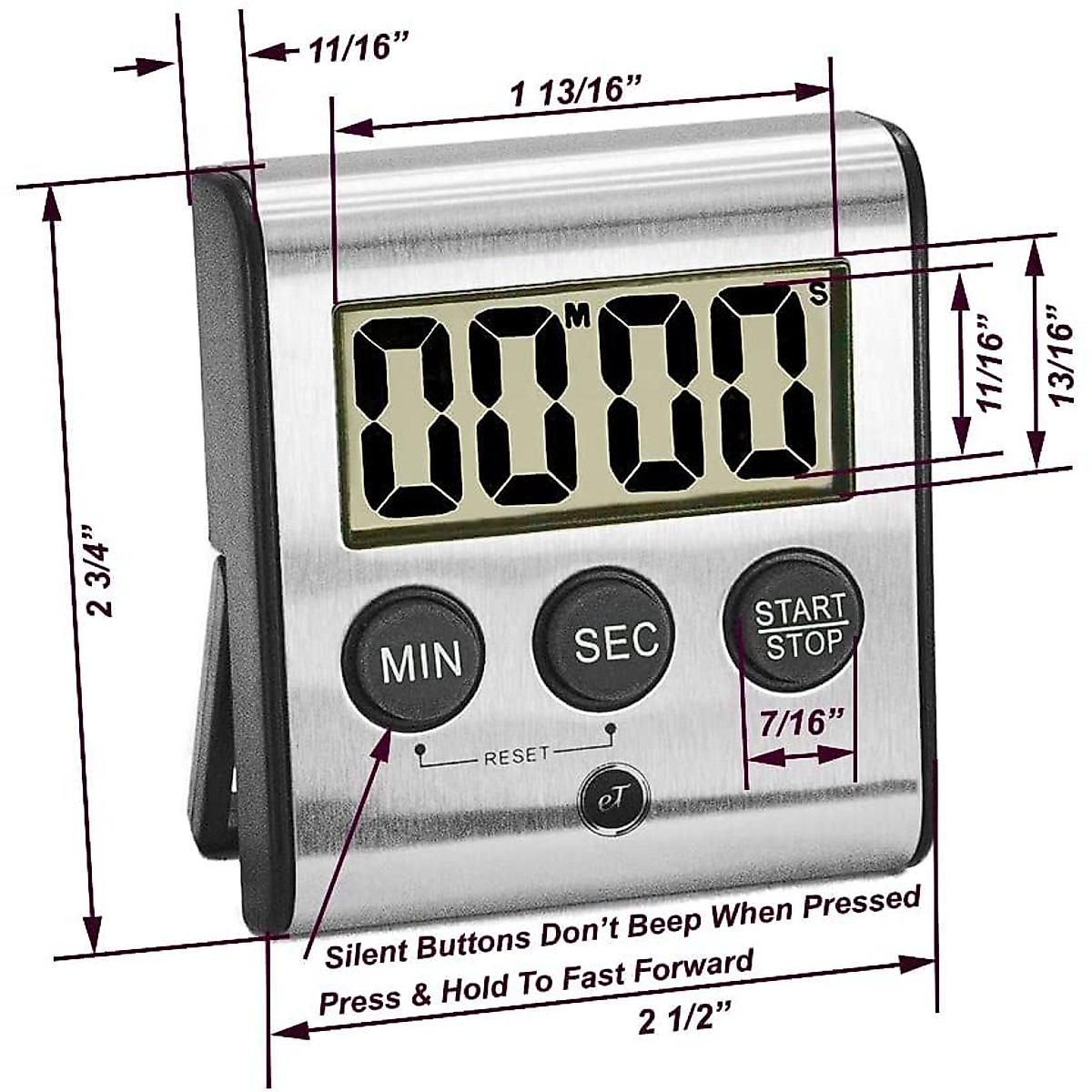 eTradewinds Elegant Digital Kitchen Timers 2 Pack Bundle Featuring Stainless Steel Models eT-23 and Model eT-24, Auto Shutoff Auto Memory