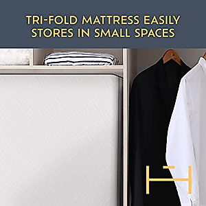 Heyward Luxury 6” Memory Foam Trifold Mattress | Twin XL, Portable Space Saver, Firm, CertiPUR-US Certified | Washable Bamboo Jacquard Ventilated Material w/Non-Slip Base | 75”L x 38”W x 6”H