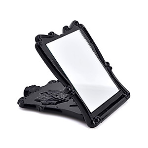 Travel Pocket Makeup Compact Handheld Mirror with Stand, Small Black Rose