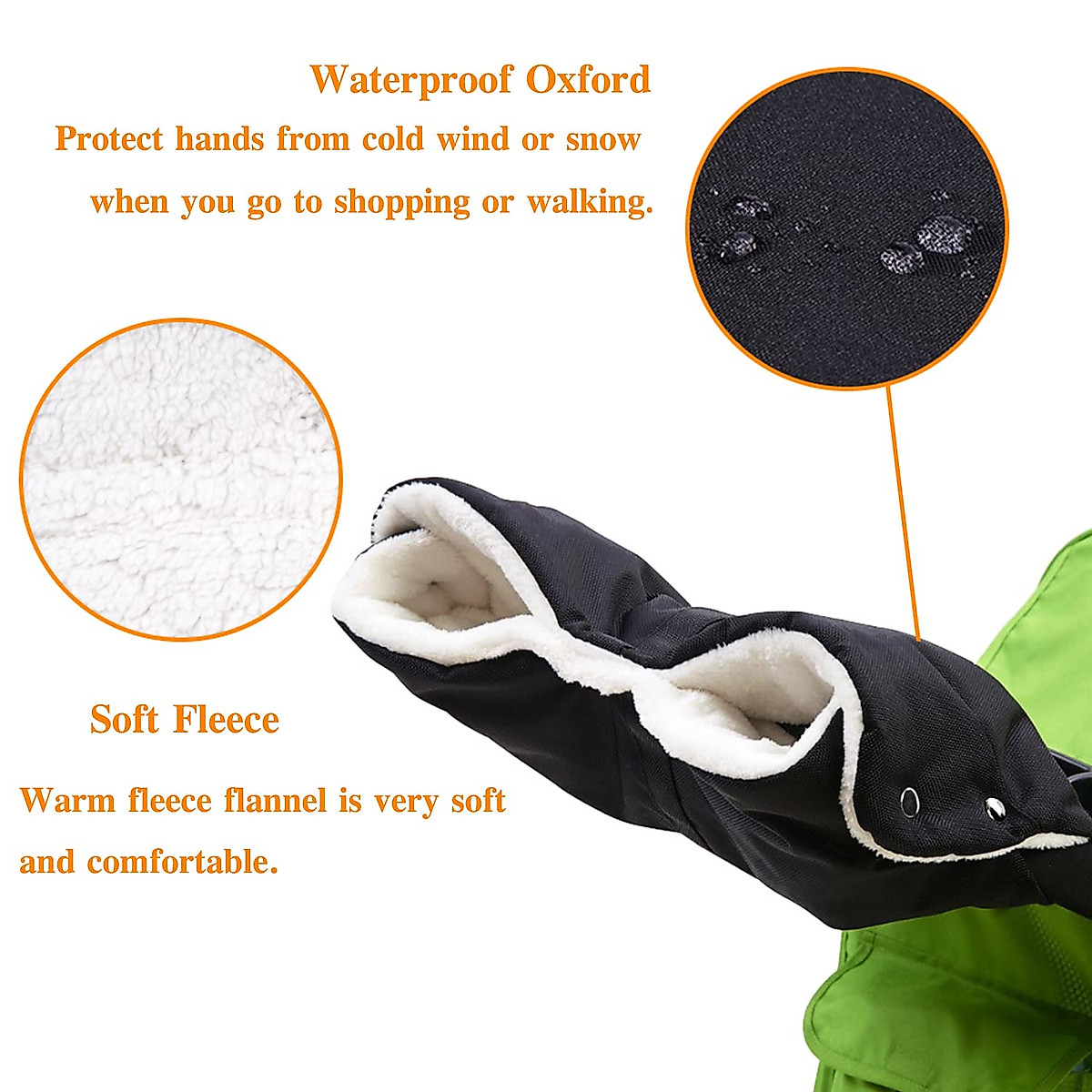 Stroller Hand Muff, Winter Extra Thick Pushchair Gloves Keep Warm for Parents and Caregivers in Cold Weather Anti-Freeze Windproof Snow-Proof (Black)