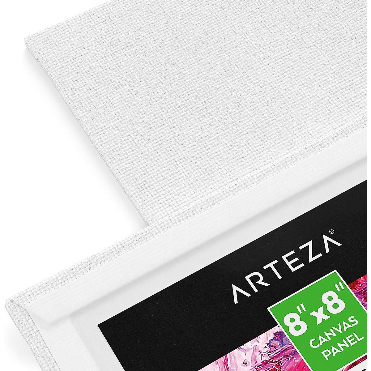 ARTEZA Canvas Boards for Painting, 8 x 8 Inches, Pack of 14, Blank White Canvas Panels for Acrylic, Oil and Gouache Painting