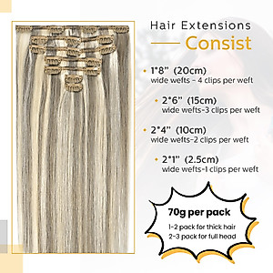 VARIO HAIR Clip in Hair Extensions Blonde Highlighted Human Hair Balayage Hair Extensions Mixed Bleach Blonde 12 Inch 70g Fine Hair Full Head Silky Straight 100% Human Hair Clip In Extensions