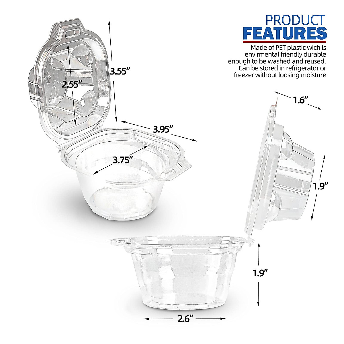 IHONGBEI 100 Packs Individual Cupcake Containers Stackable Single Compartment Cupcake Disposable Carrier Holder Box Deep Dome Clear Plastic BPA-free (100 PCs)