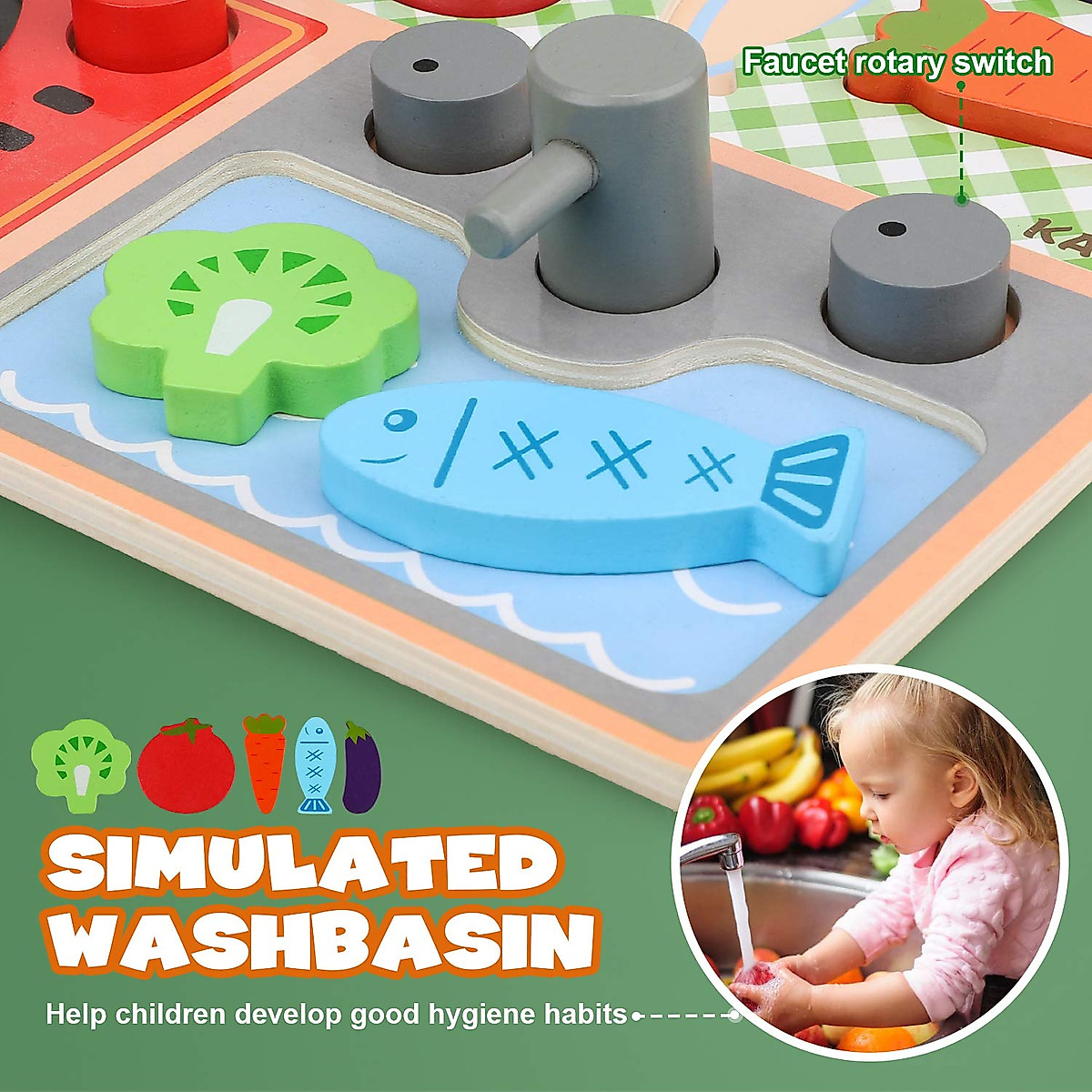 TOY Life Wooden Kitchen Sets for Kids, Wooden Play Food, Wooden Food Toys, Wooden Kitchen Toys, Wooden Play Set, Wooden Puzzles for Toddlers, Toy Cooking Set for Toddlers