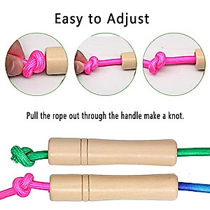 16 FT Long Jump Rope for Kids, 2 Pack Adjustable Double Dutch Skipping Rope with Wooden Handle, Multiplayer Rainbow Jumping Rope for Outdoor Fun, School Sport, Party Game