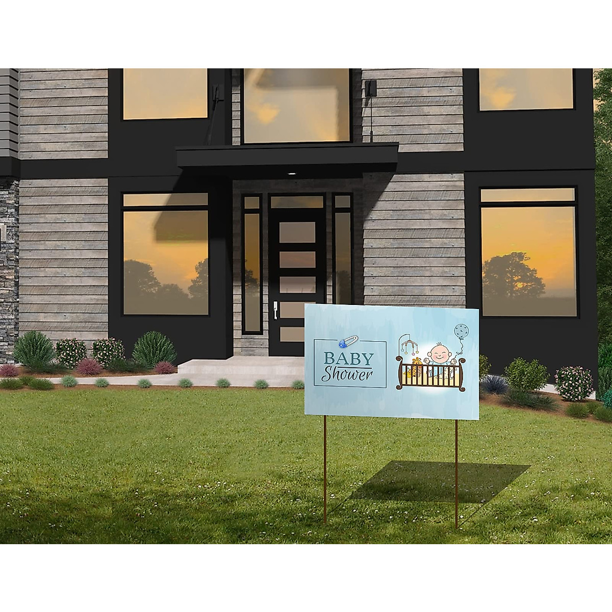 BannerBuzz Baby Shower Yard Sign With Metal Stakes, 890 GSM, 5 mm Thick Non Reflective Corflute material, Single Sided Full Color 600 DPI UV Printing (36" W X 24" H, Blue)