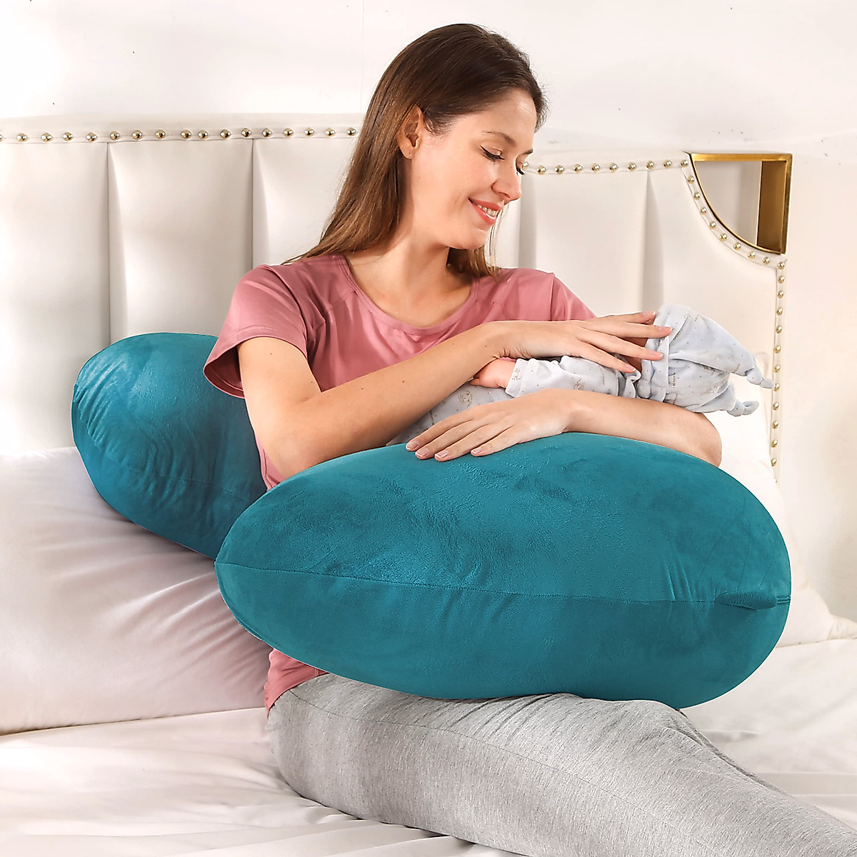 BATTOP Pregnancy Pillow for Sleeping,Body Maternity Pillow with Removable Cover,Support for Back,HIPS,Legs,Belly for Pregnant Women,Side Sleeper Body Pillow