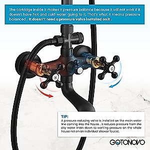 gotonovo Matte Black Wall Mounted Bathroom Rainfall Shower Faucet System Set Mixer 8-Inch Round Head Double Cross Handles Bathroom Bathtub Hand Spray Tub Spout Bathroom Fixtures