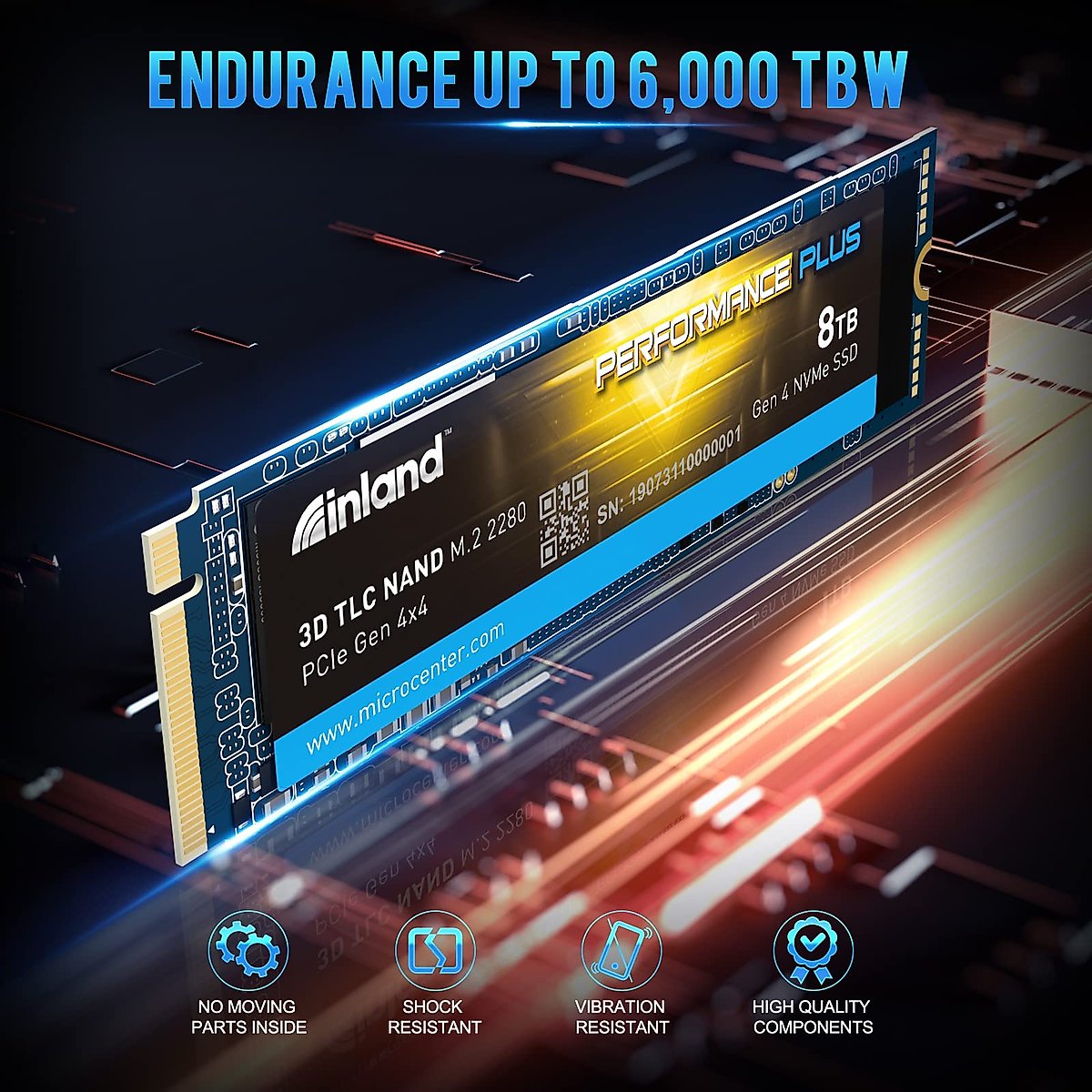 INLAND 8TB Performance Plus NVMe Internal Gaming SSD Solid State Drive - Gen4 PCIe, M.2 2280, DRAM Cache, 176-Layer TLC 3D NAND Flash, Up to 7000MB/s