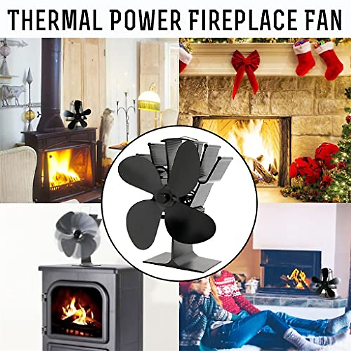 UXZDX CUJUX 4 Blades Black Fireplace Heat Powered Stove Fan Heat Self-Powered Log Wood Stove Top (Color : Black, Size : 230 * 140 * 75mm)