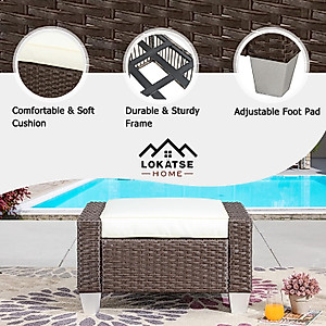 LOKATSE HOME Patio Wicker Ottoman Outdoor for Garden Yard Deck Poolside, Beige